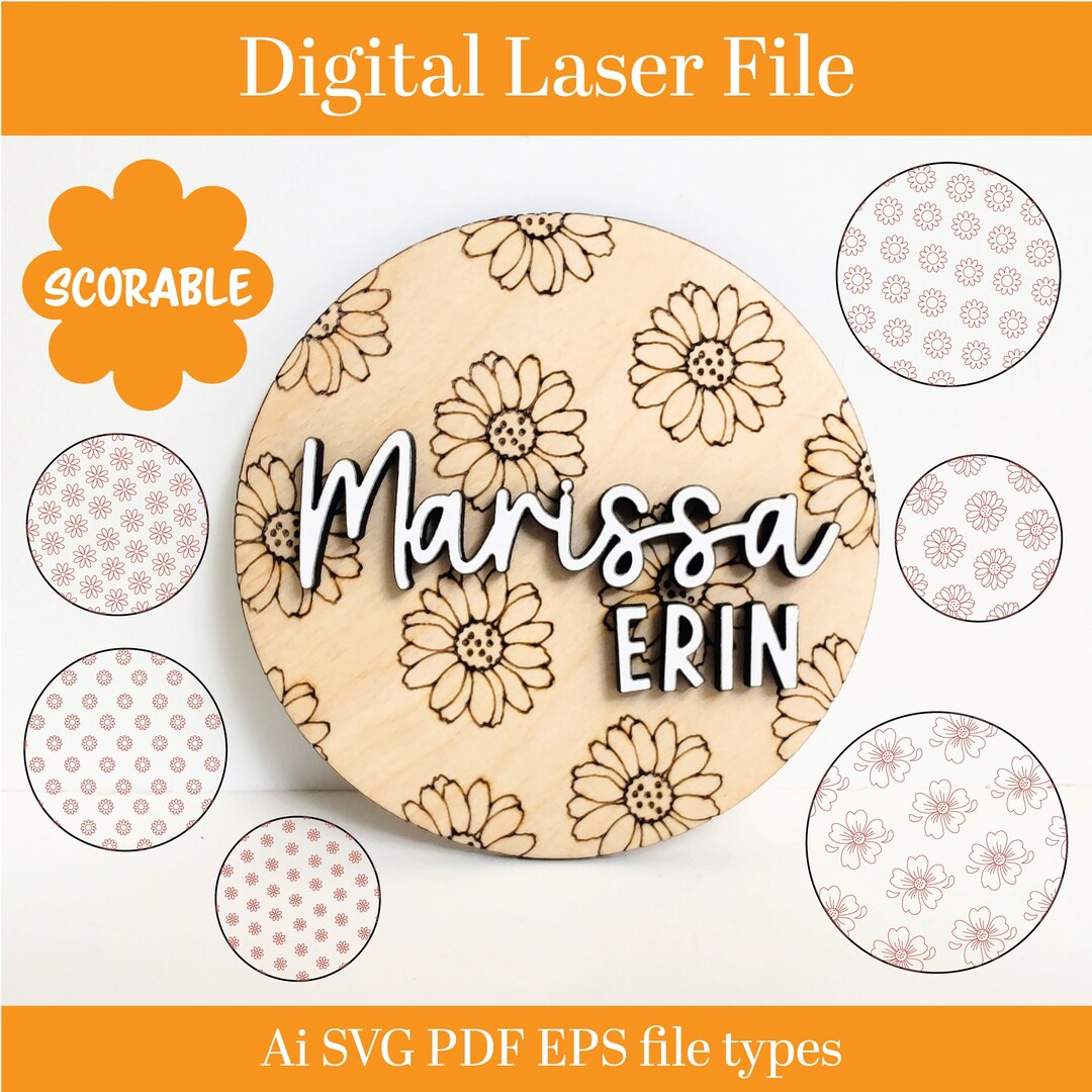 Floral Score Name Signs Set Laser Cut and Score File Bundle Svg Ai Pdf ...