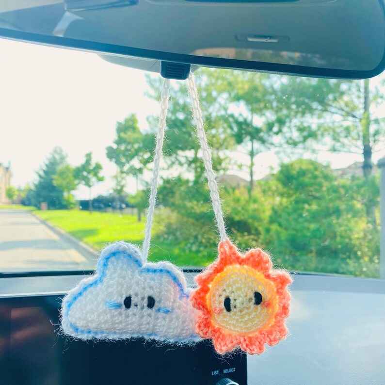 Crochet Sun and Cloud Cute Rear View Mirror Car Hanging Charm - Etsy
