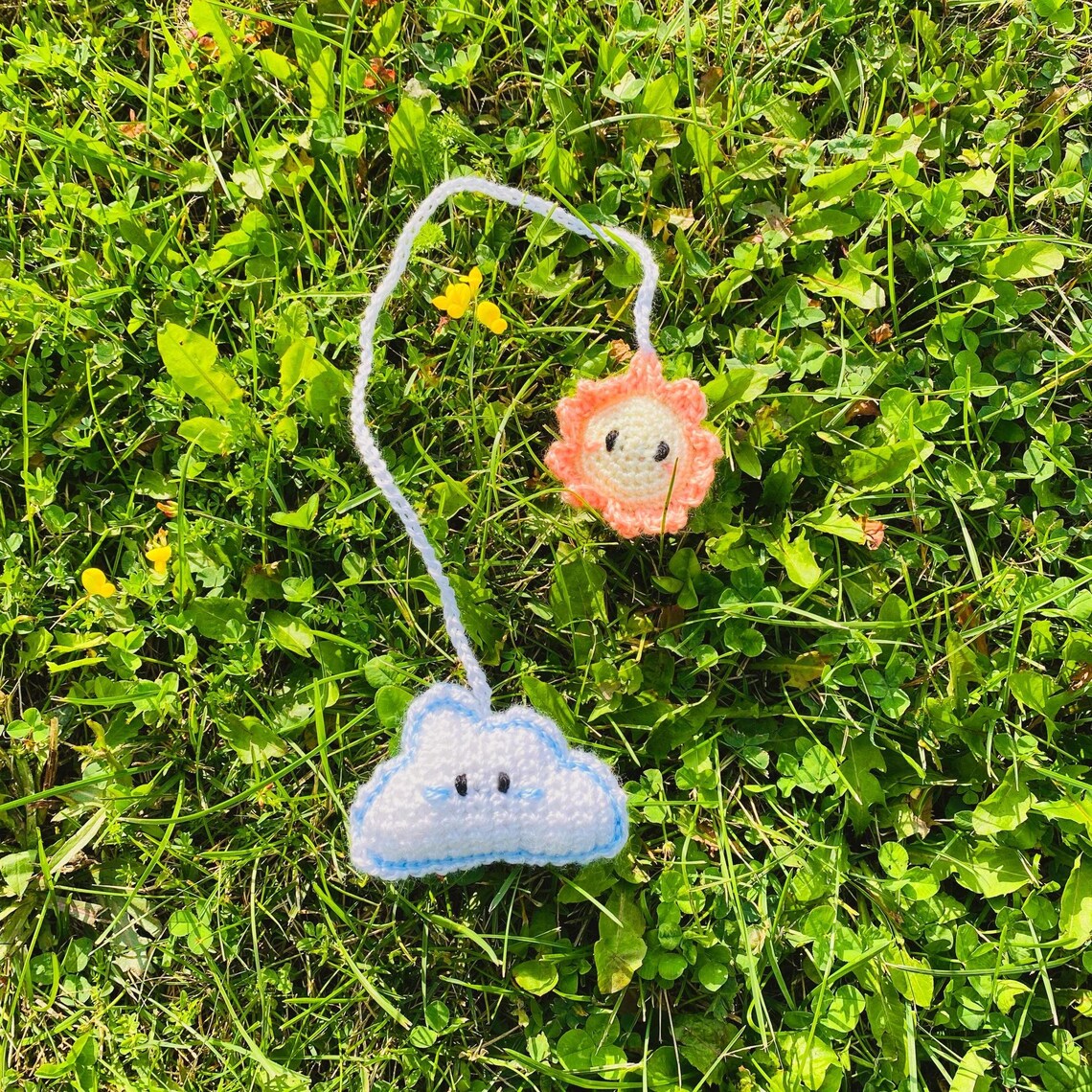 Crochet Sun and Cloud Cute Rear View Mirror Car Hanging Charm - Etsy