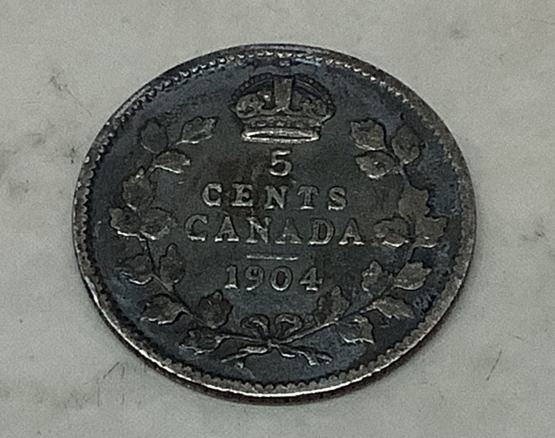 1904 Canadian Five Cent Coin Considered Good Condition Letters and Date ...