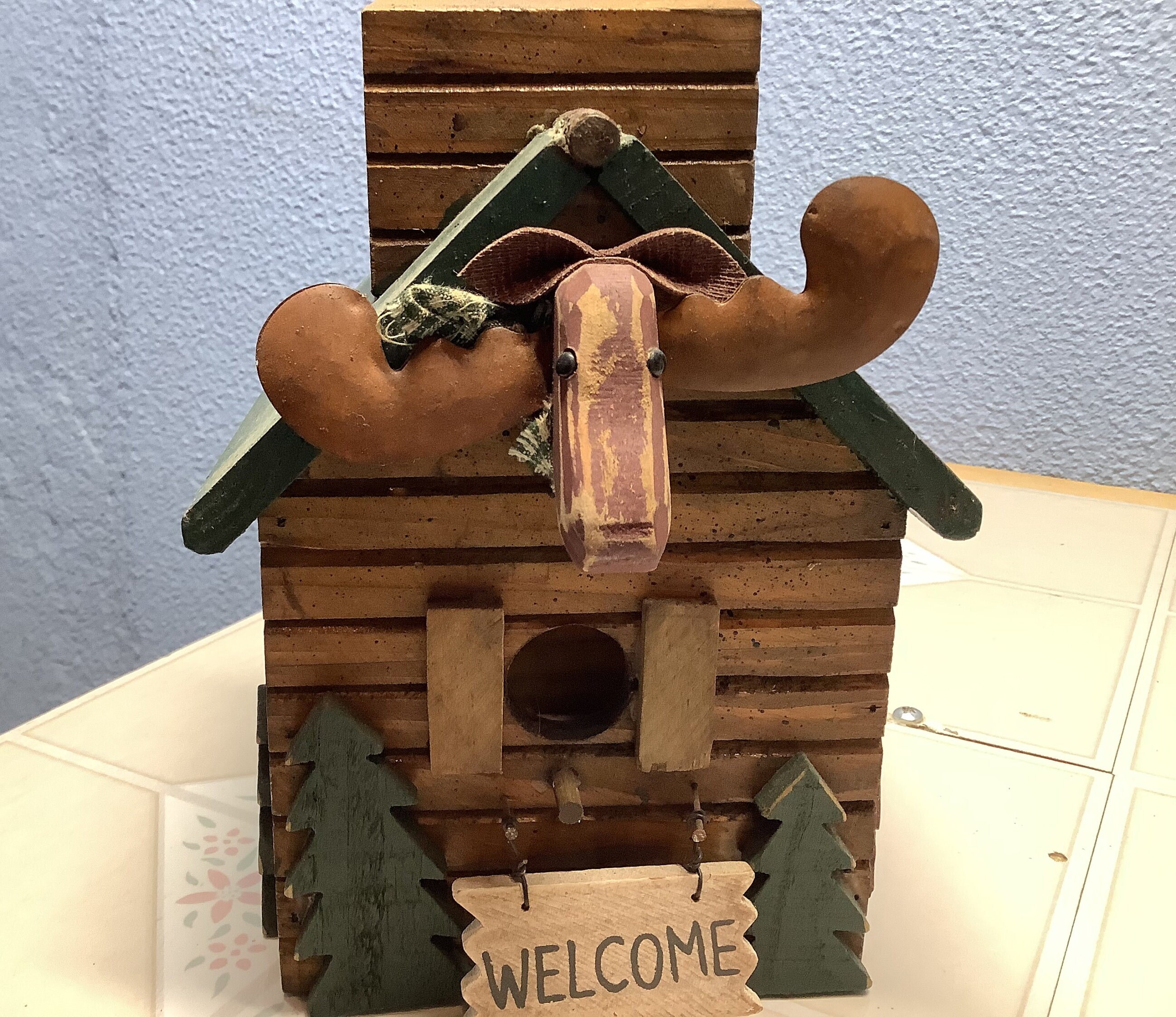 Cottage Moose Cabin, a Nice Find. All Wooden Design With a Welcome Sign ...