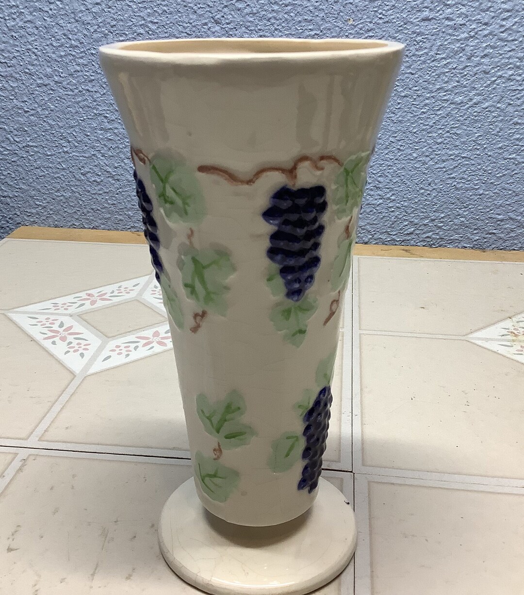 Hand Painted Ceramic Flower Vase. Grapes and Leaves Painted & Fired in ...