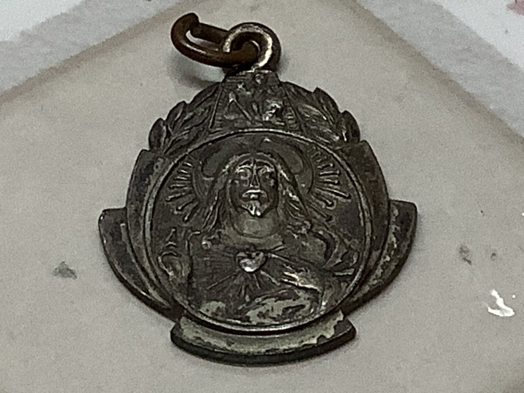 2-way St Christopher + Scapular Medal, Vintage C 1940 Geometric Oval ...