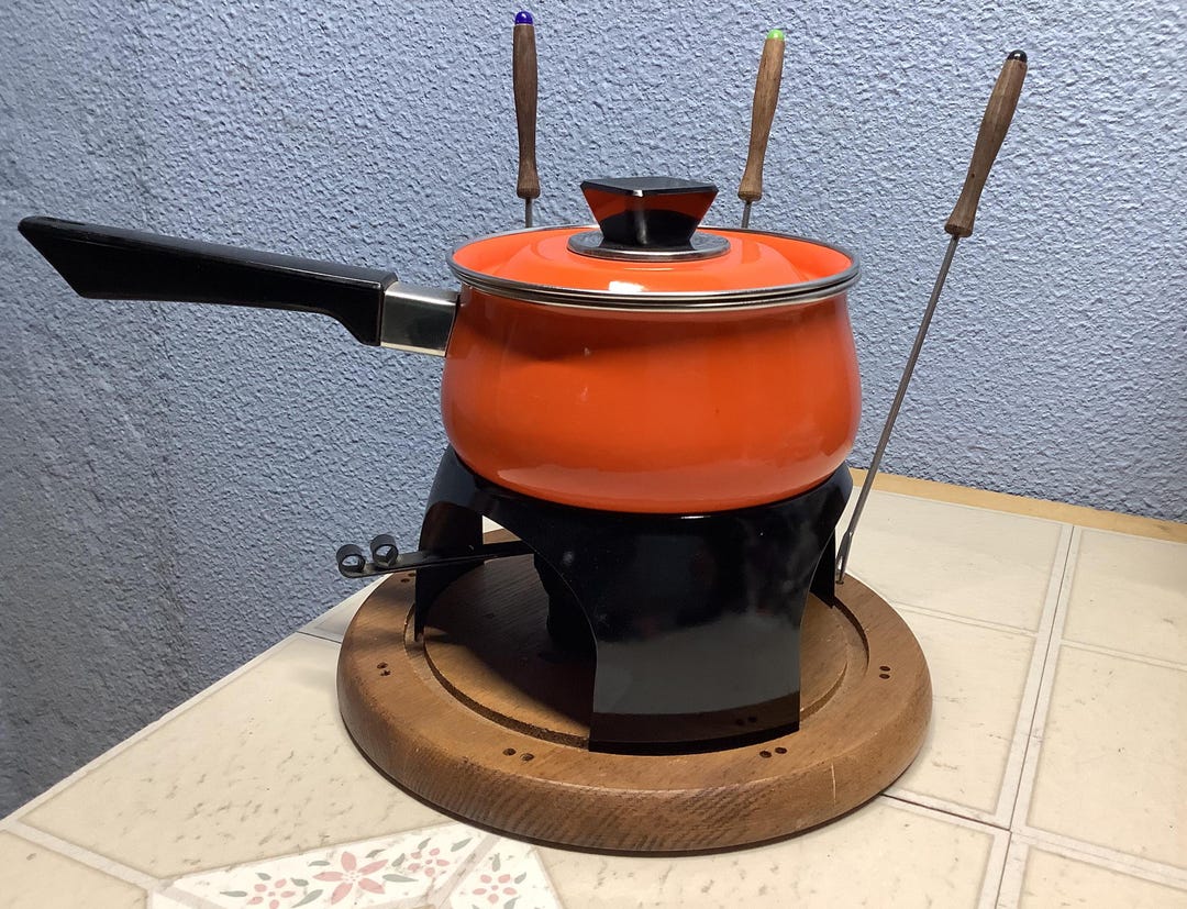 Retro Dinner Party Fondue Set Circa 1970’s Orange Pot W/lid 3 of 8 ...