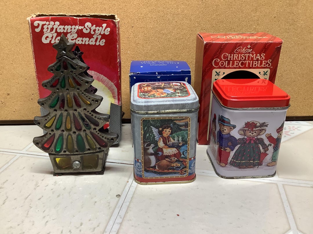 Set of 3 Seasonal Candles 2 in Decorative Square Tins and a Tiffany ...
