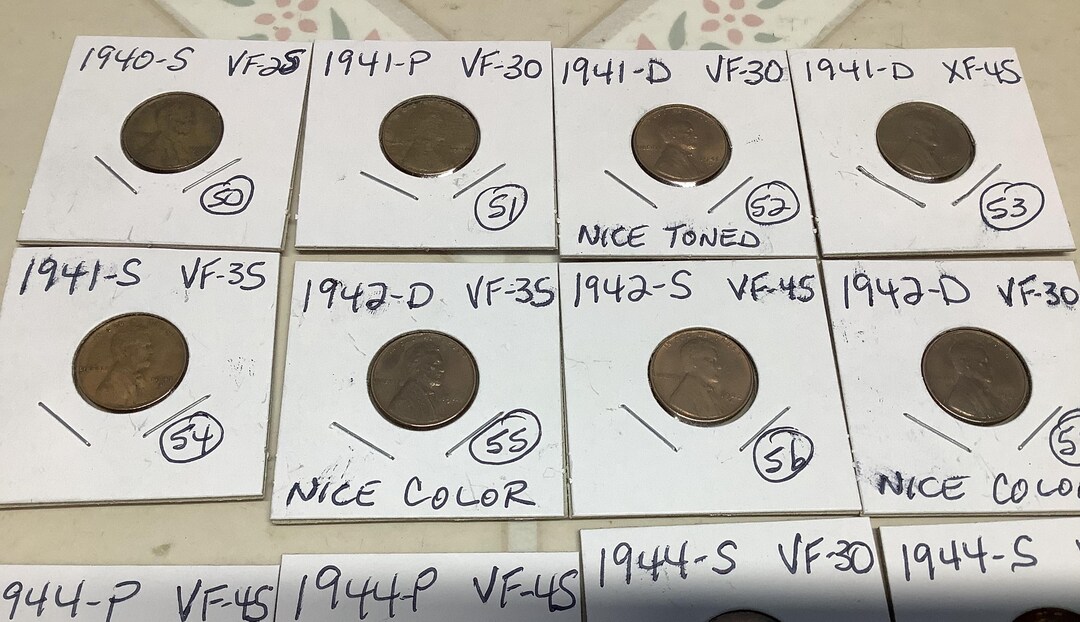 1940 to 1949 Nice Color Coins All Various Conditions Some Toned Most VF ...