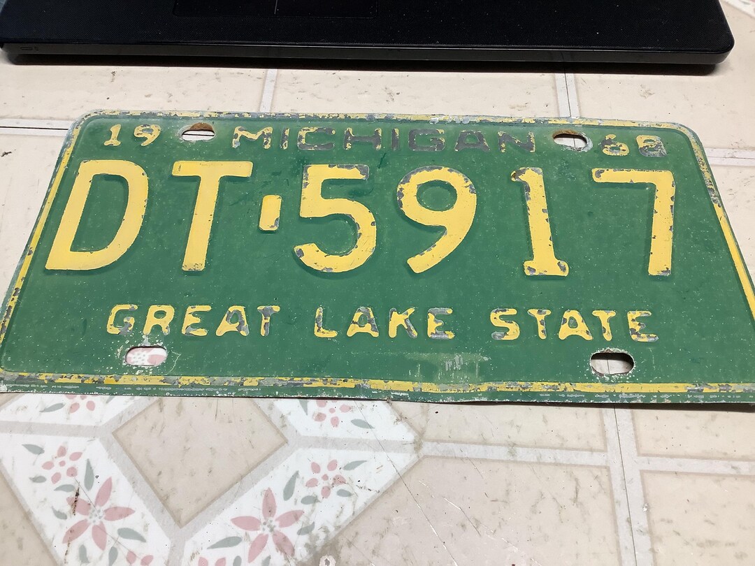 1968 State of MICHIGAN License Plate DT-5917 Minimal Rust Very ...