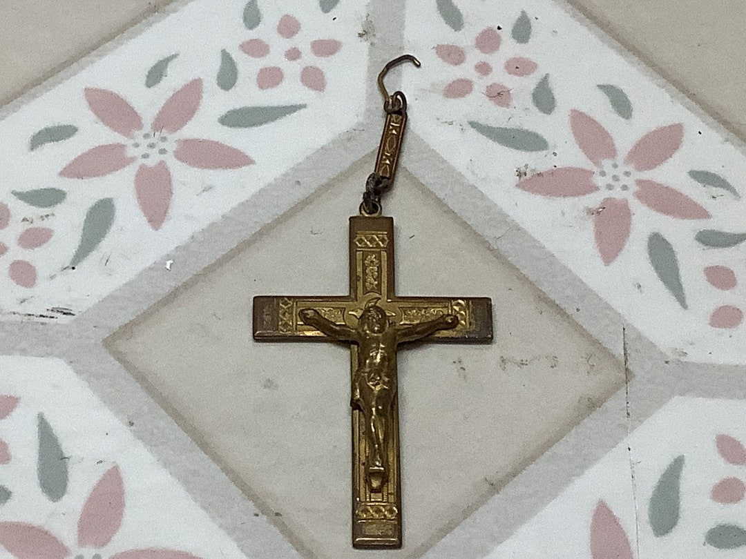 Vintage Holy Ghost Brass Latin Crucifix Cross With Beveled Edge W Holy ...