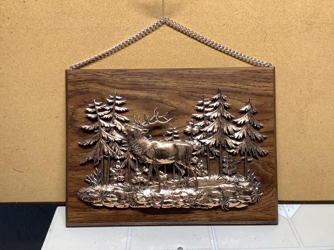 3D Copper Wildlife Plaque With North American Elk Surrounded by Woods ...