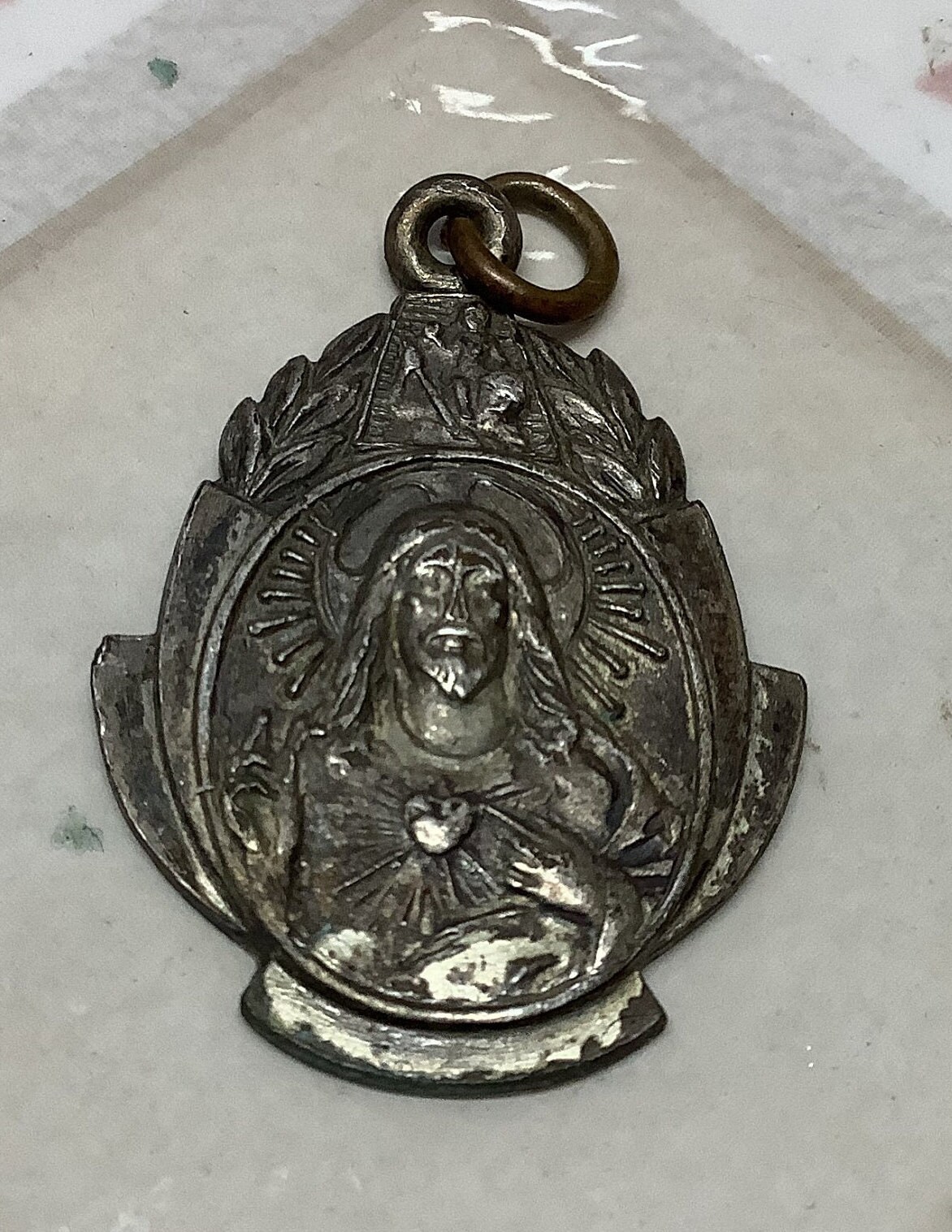 2-way St Christopher + Scapular Medal, Vintage C 1940 Geometric Oval ...