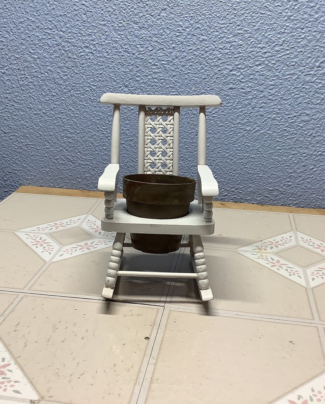 Mini Rocking Chair Planter Made of Wood and Wicker. Fits a Mini Pot ...