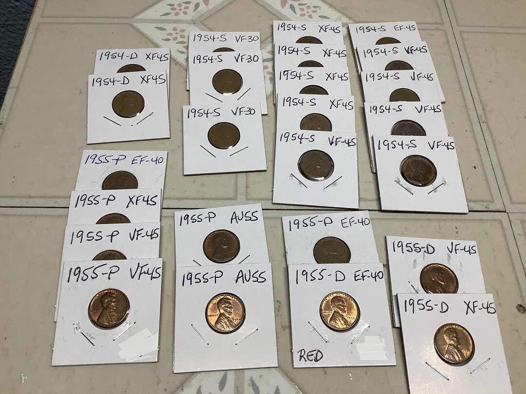 1954/1955 Some Mints Very FINE - EXTRA Fine Lincoln Cents Red/brown ...