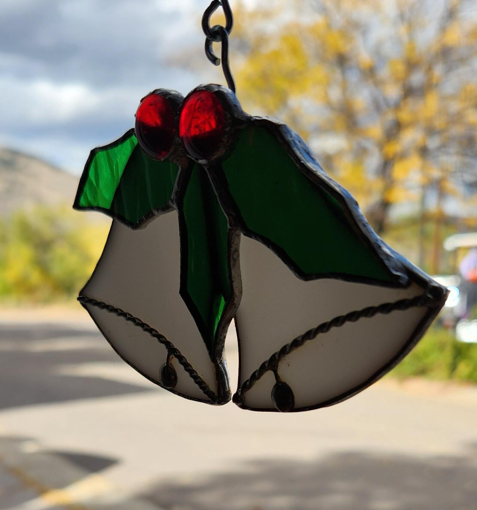 Bells and Holly - Stained Glass Ornament - Etsy