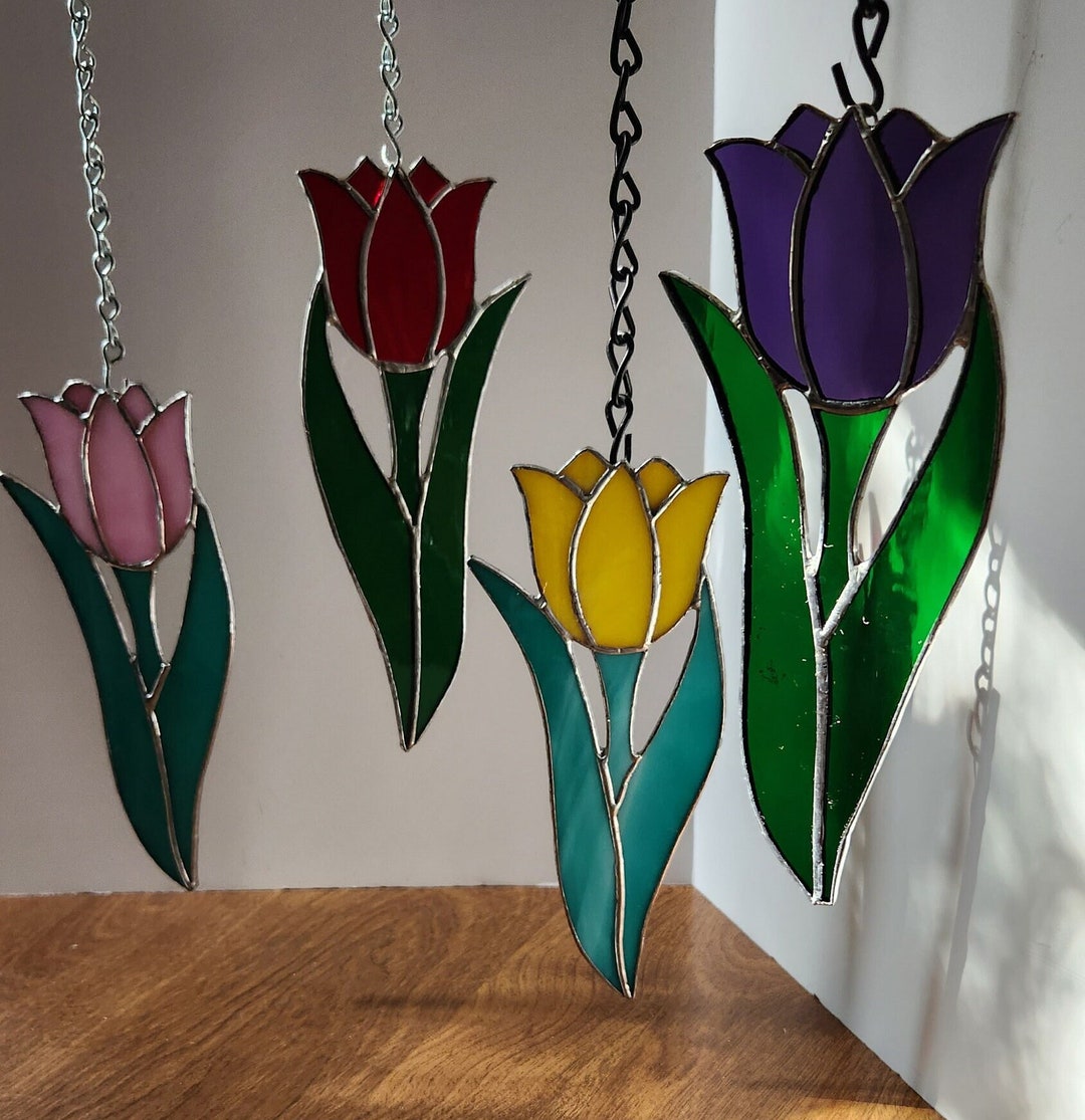 Tulip Stained Glass Flower Decoration - Etsy