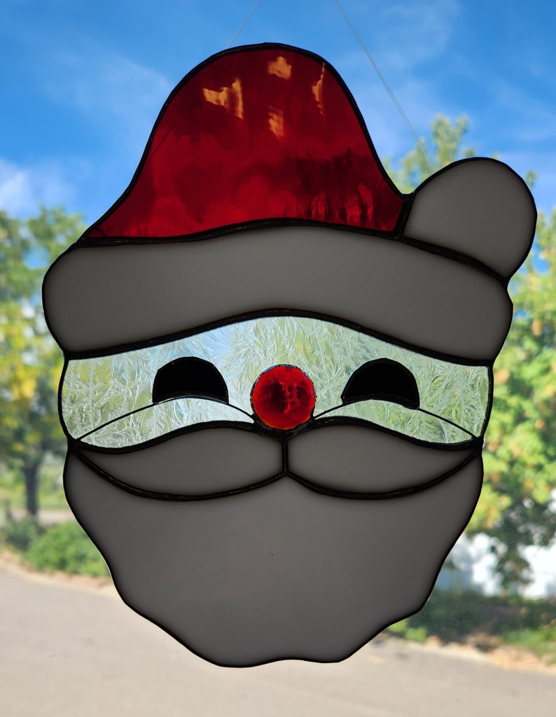 Santa Stained Glass Panel - Etsy