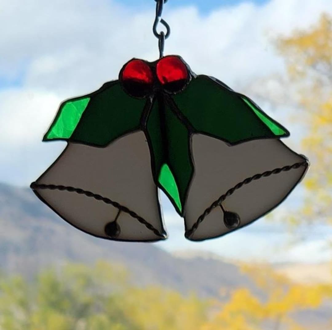 Bells and Holly - Stained Glass Ornament - Etsy