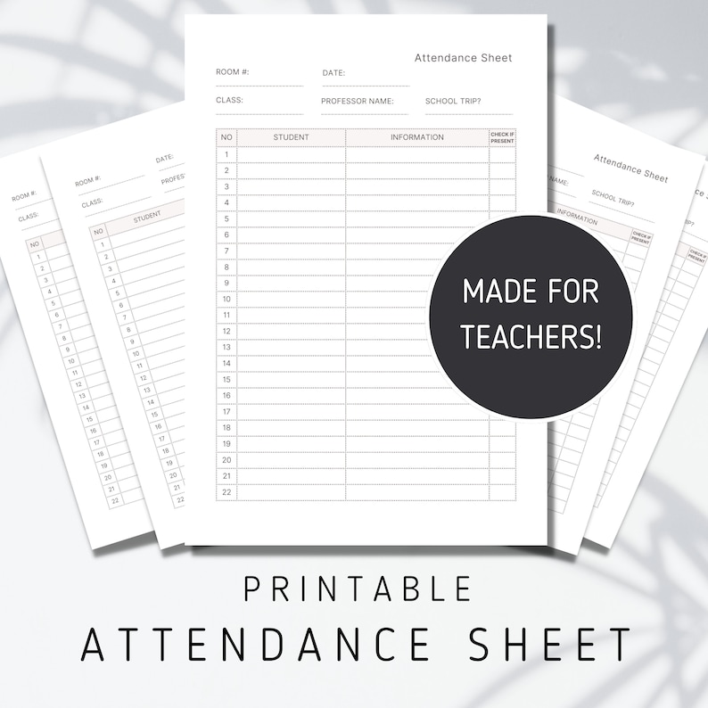 2024 New Attendance Sheet Printable Form for Teachers | Daily Student ...