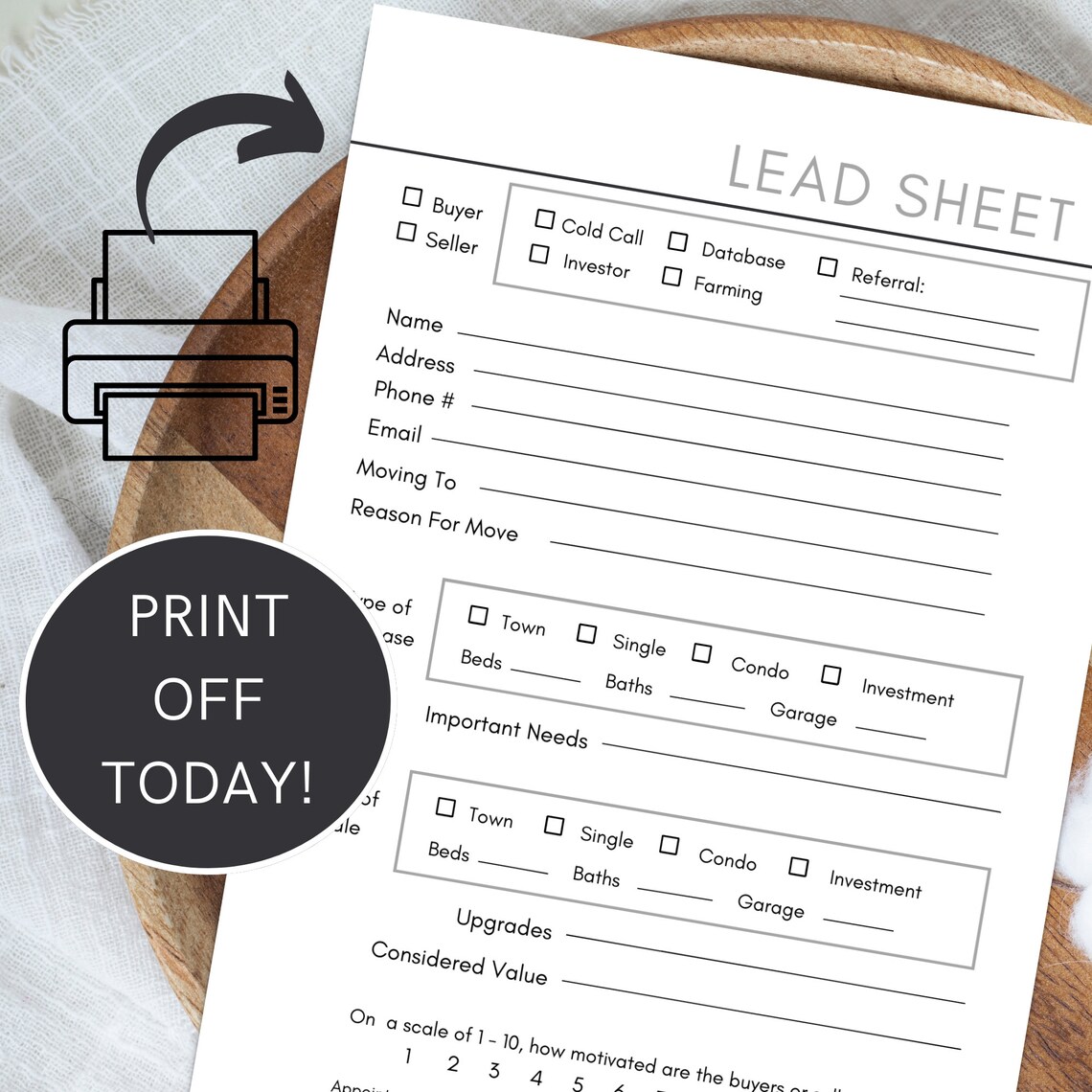 Lead Sheet for Realtor Real Estate Agents Brokers Sales | Make New ...