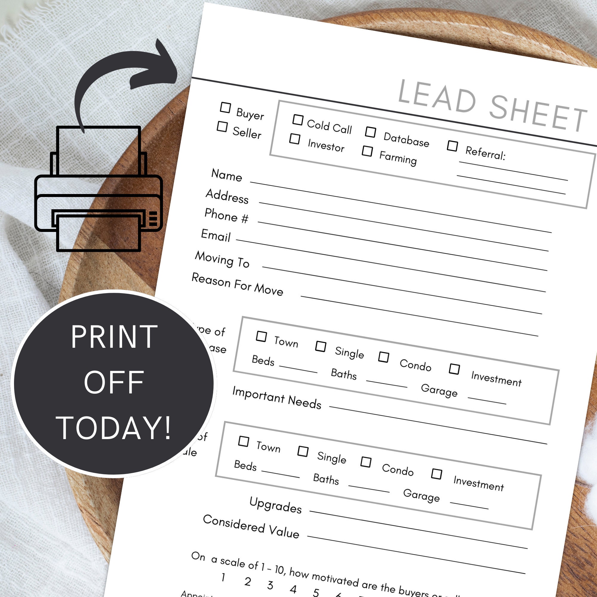 Lead Sheet for Realtor Real Estate Agents Brokers Sales | Make New ...