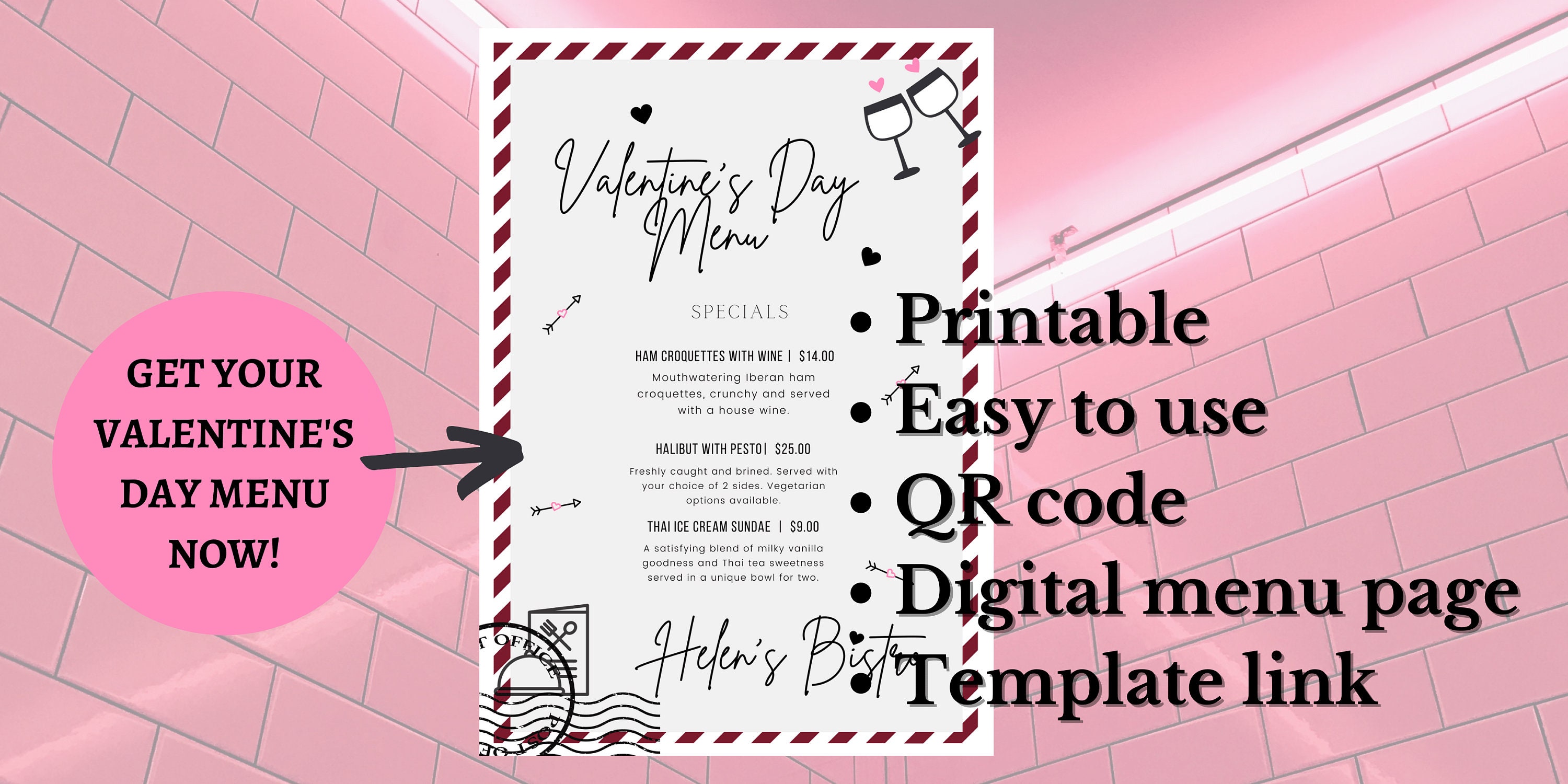 Romantic Dinner Menu Template 1 Page Digital Print Edit Dinner Party ...