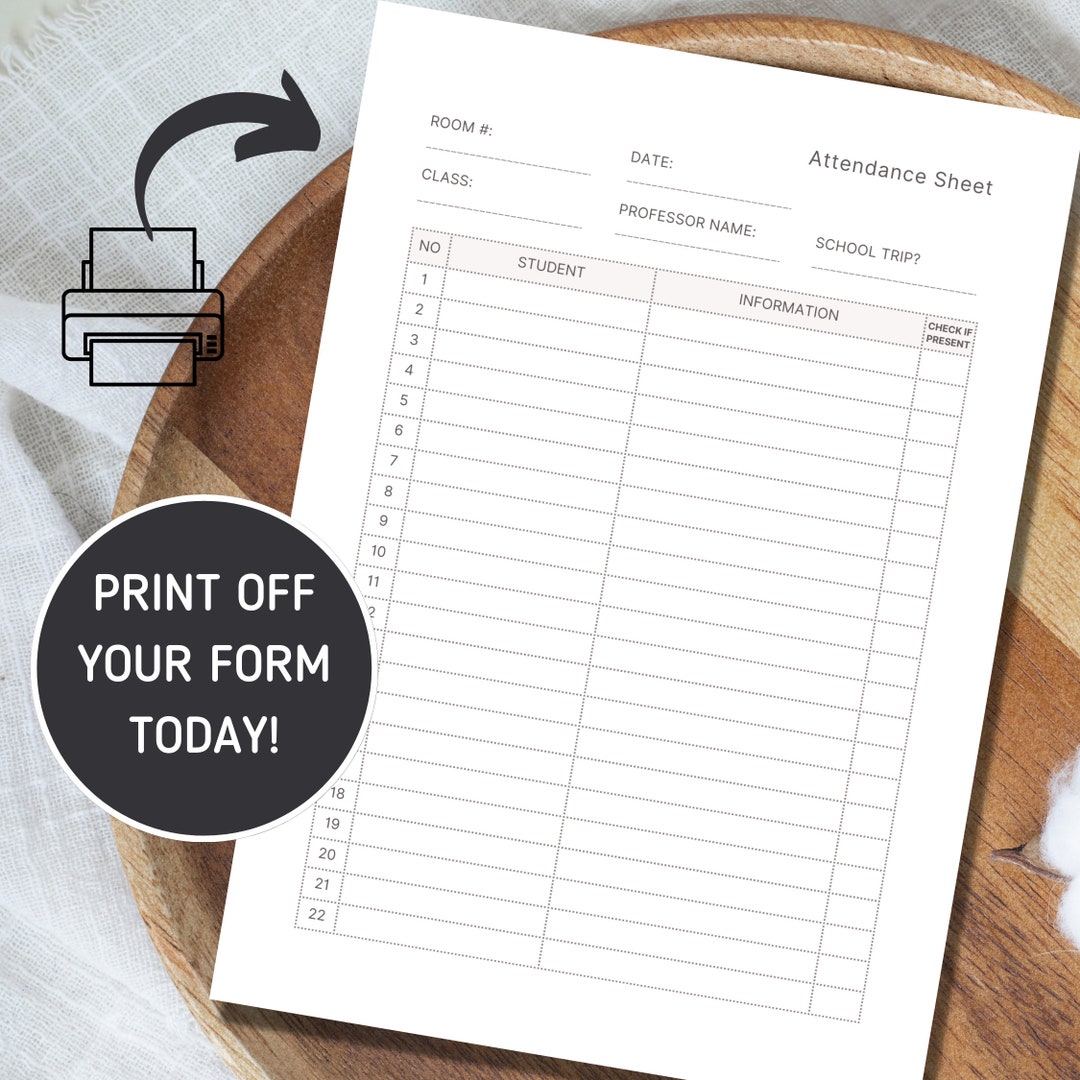 2024 New Attendance Sheet Printable Form for Teachers | Daily Student ...