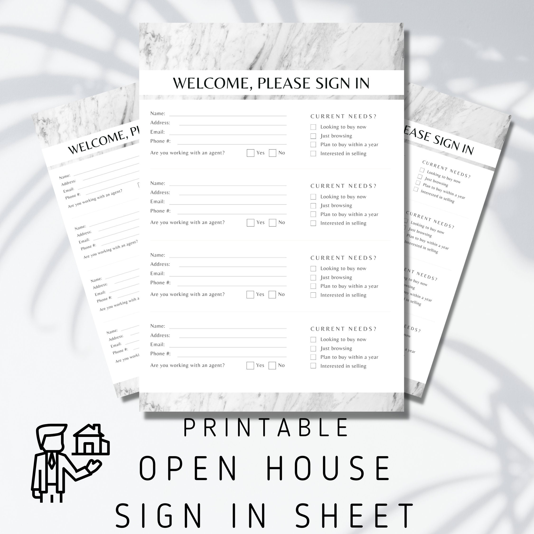 Open House Sign in Sheet | 1 Page Printable Real Estate Agent Form ...