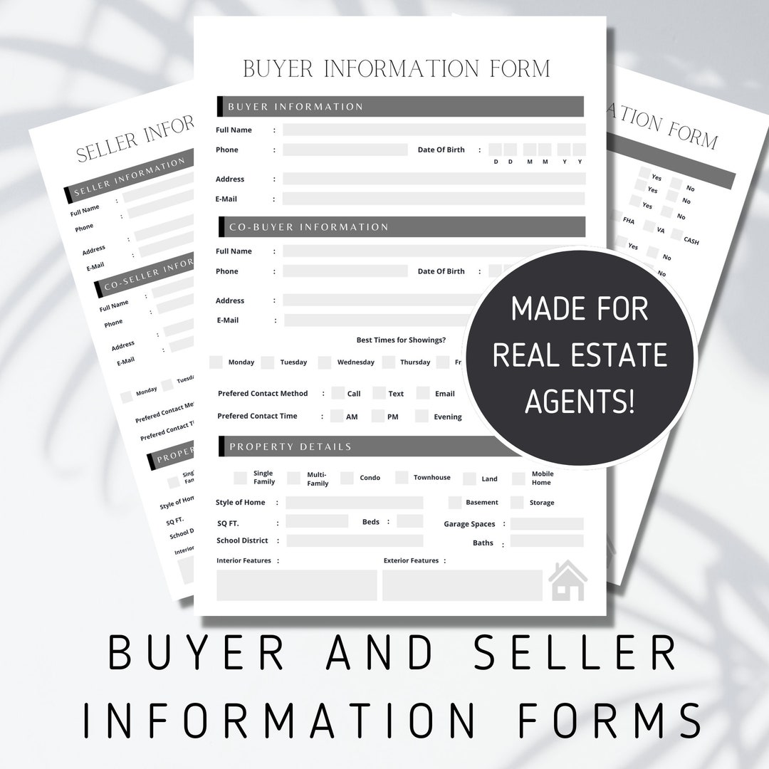 Buyer and Seller Information Forms Bundle for Real Estate Agents ...