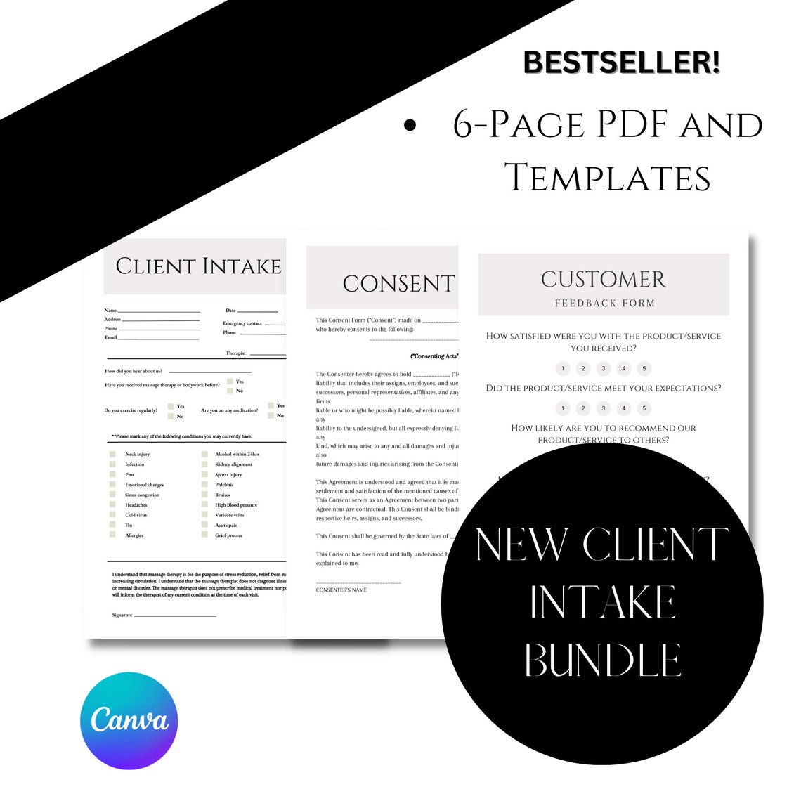 New Client Forms Bundle for Healthcare Professionals | Canva Templates ...