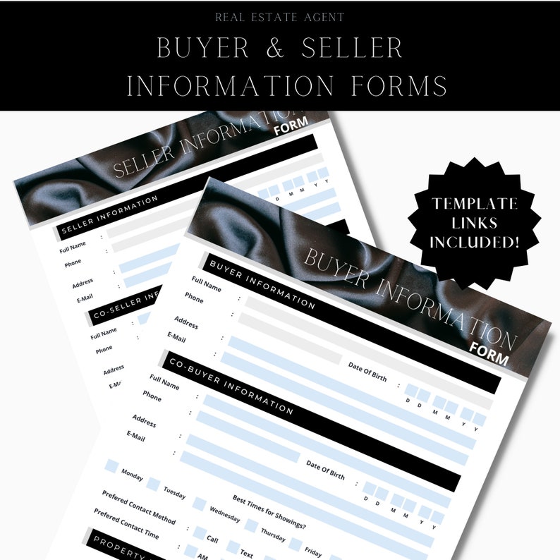 Buyer and Seller Information Forms 4-page Bundle for Realtors or Real ...