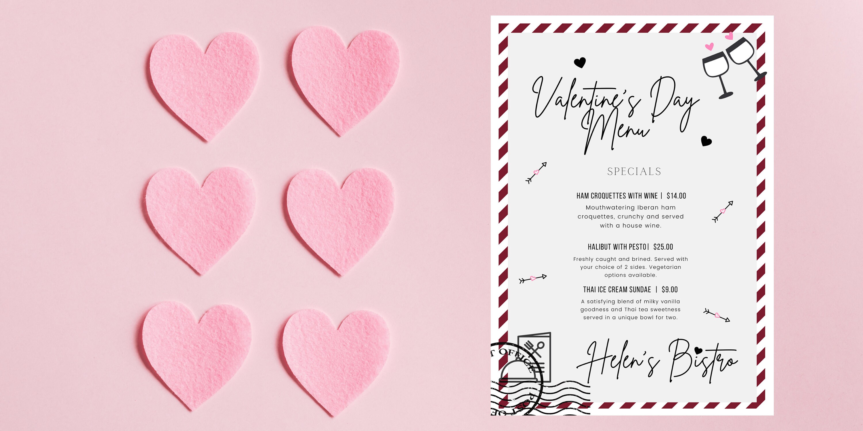 Romantic Dinner Menu Template | 1 Page | Digital Print Edit | Dinner ...