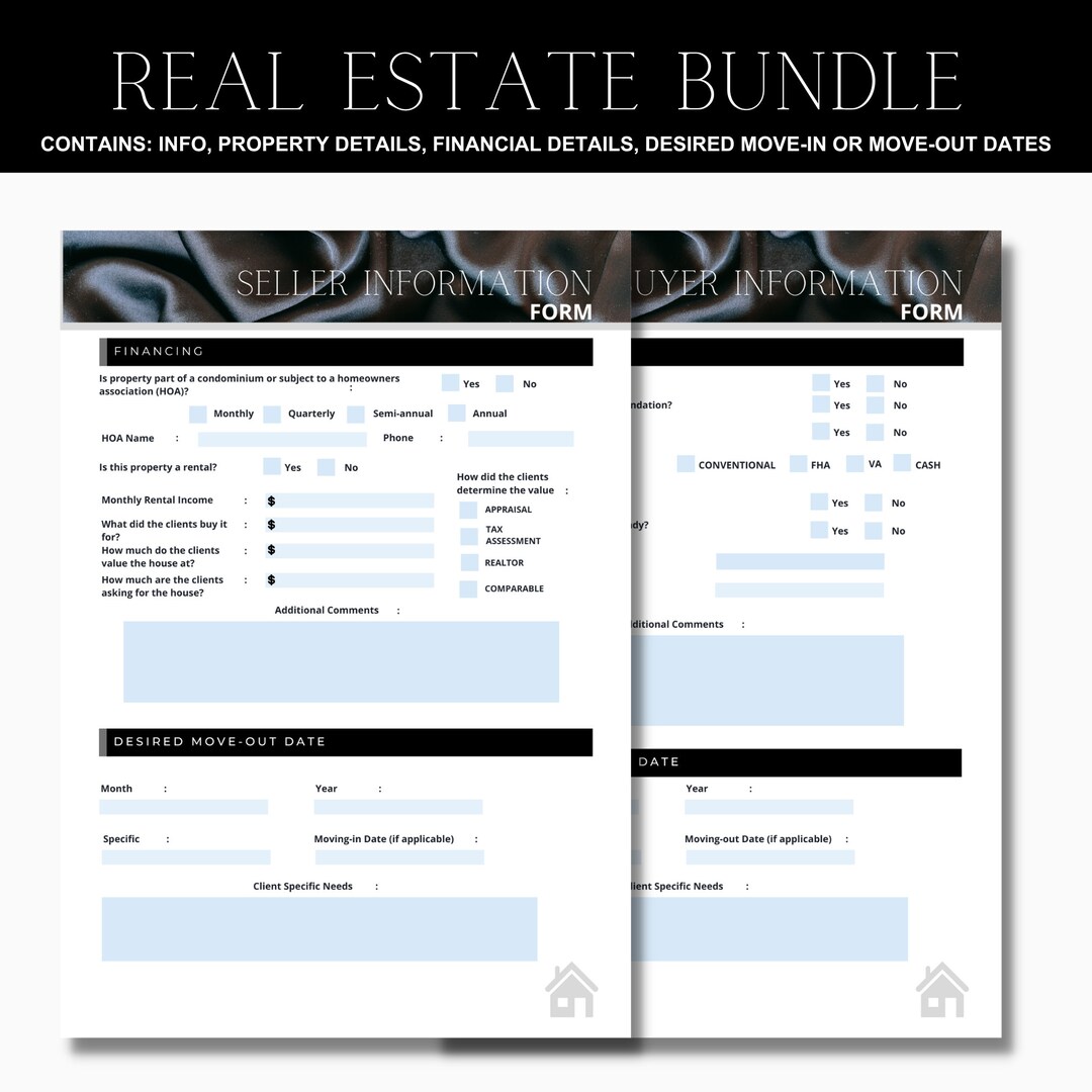 Buyer and Seller Information Forms 4-page Bundle for Realtors or Real ...