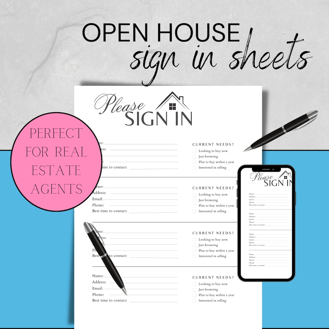 Open House Sign-in Sheet for Real Estate Agents Easy-to-use - Etsy