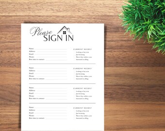Open House Sign in Sheet Printable, Digital Download, Simple Client ...