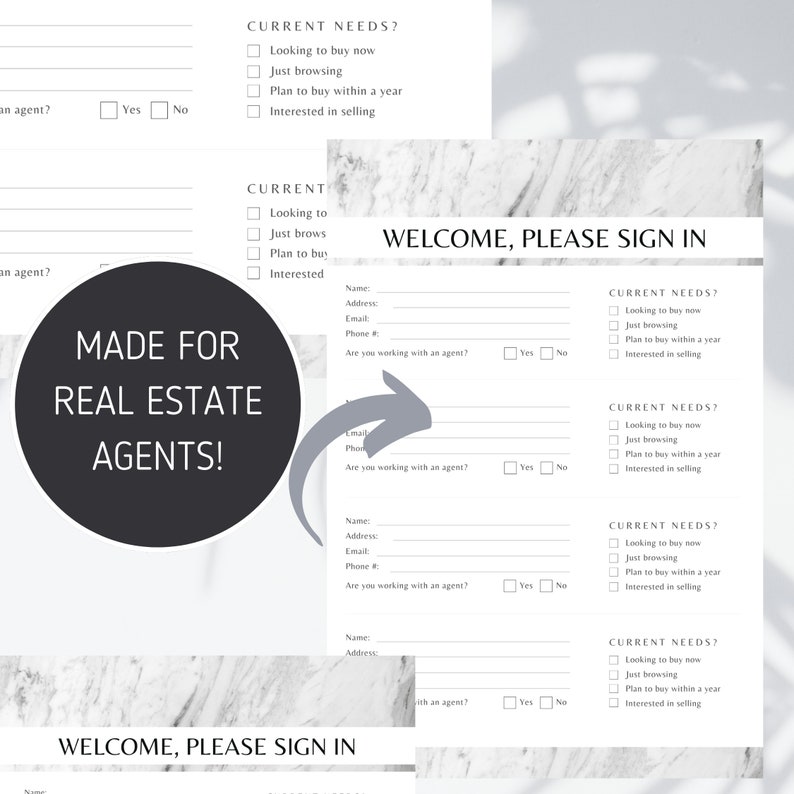 Open House Sign in Sheet | 1 Page Printable Real Estate Agent Form ...