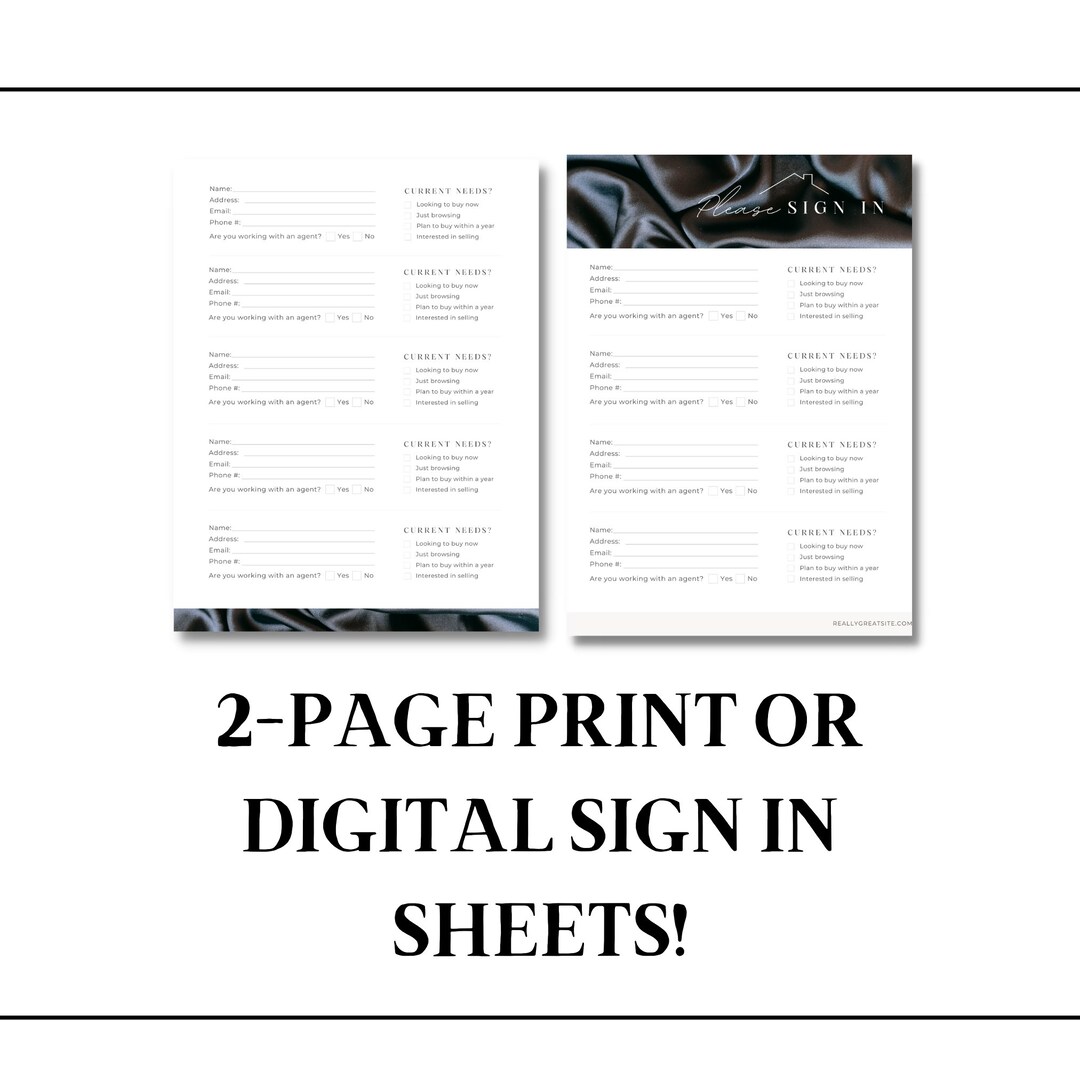 Realtor Open House Sign in Sheets | 2 Page Sign up Sheet for Print or ...