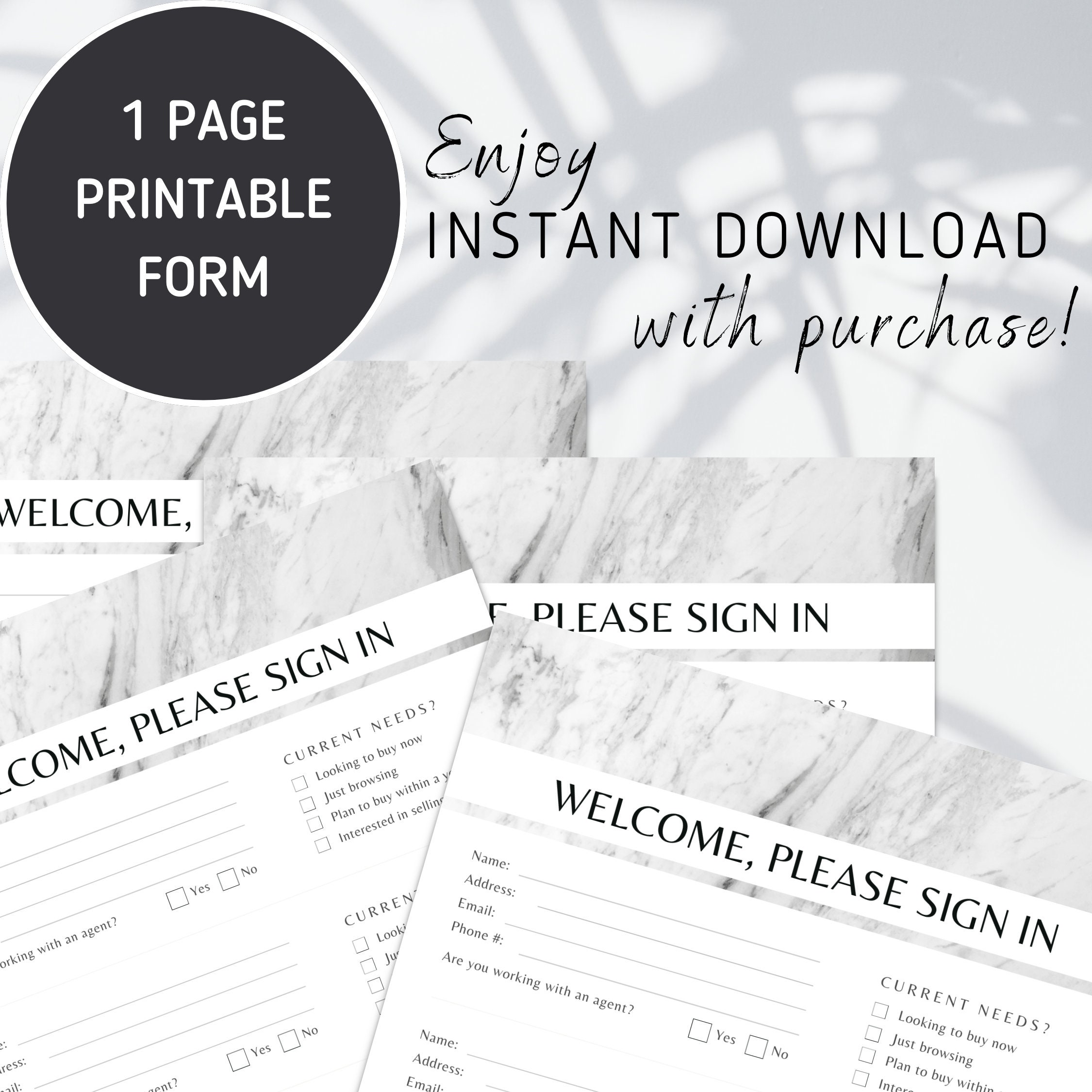 Open House Sign in Sheet | 1 Page Printable Real Estate Agent Form ...