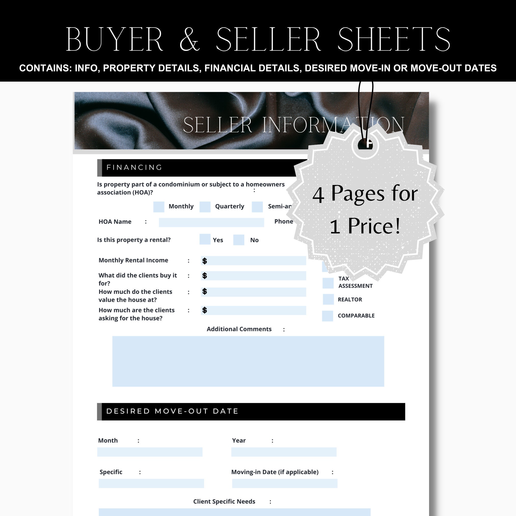 Buyer and Seller Information Forms 4-page Bundle for Realtors or Real ...