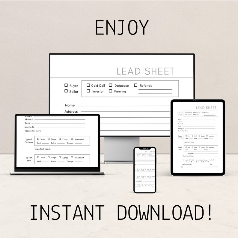 Lead Sheet for Realtor Real Estate Agents Brokers Sales | Make New ...
