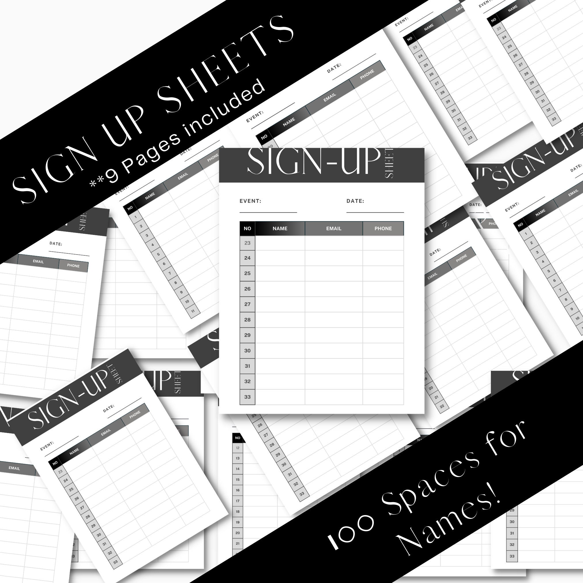 Sign up Sheets for 100 Names Business, Event, Volunteer Tracking ...