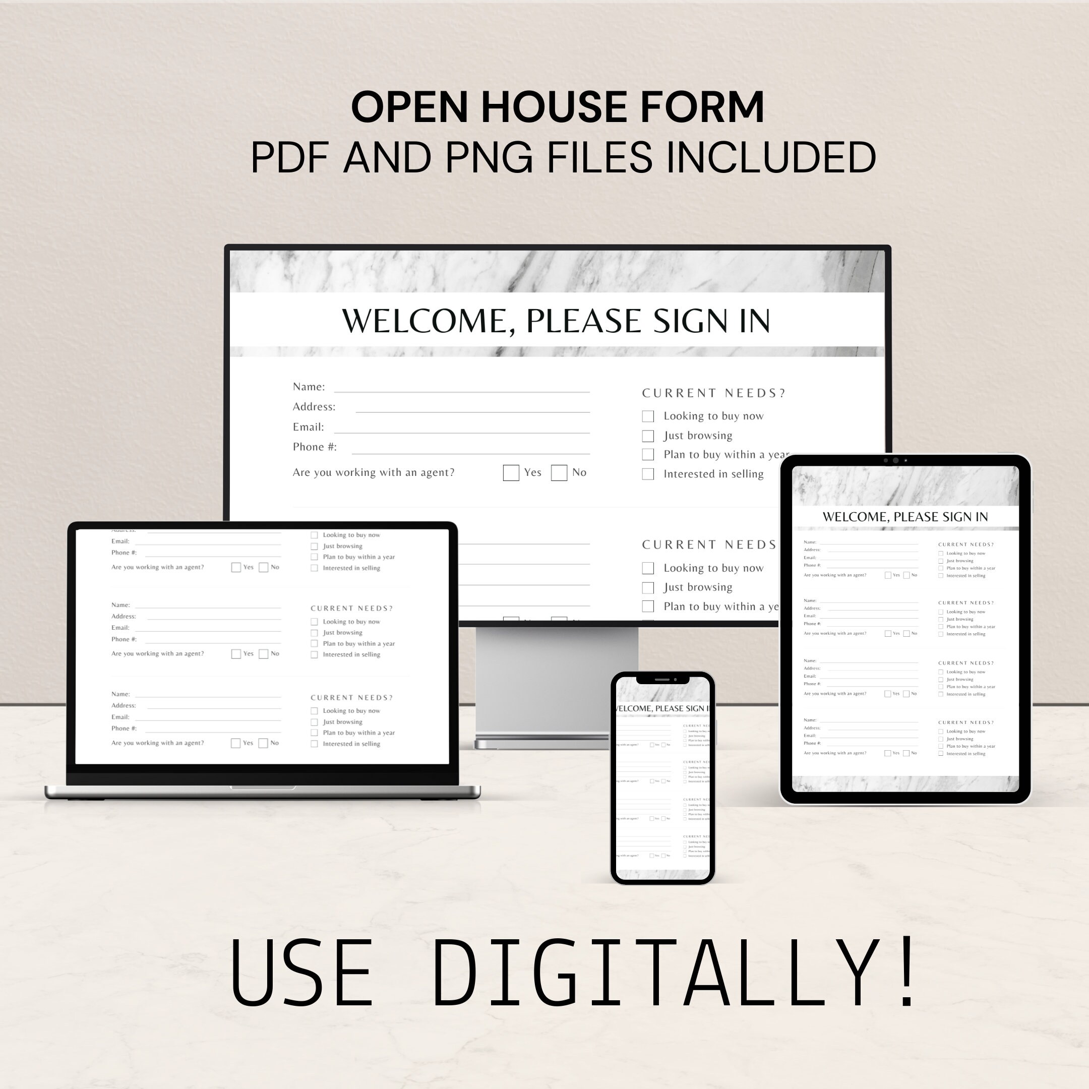 Open House Sign in Sheet 1 Page Printable Real Estate Agent Form Luxury ...