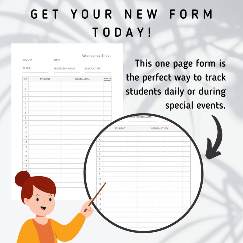 2024 New Attendance Sheet Printable Form for Teachers | Daily Student ...