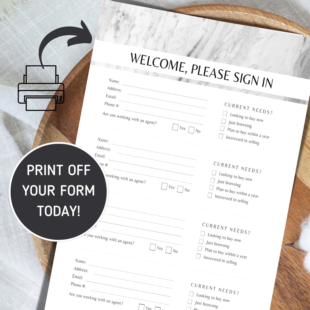 Open House Sign in Sheet | 1 Page Printable Real Estate Agent Form ...