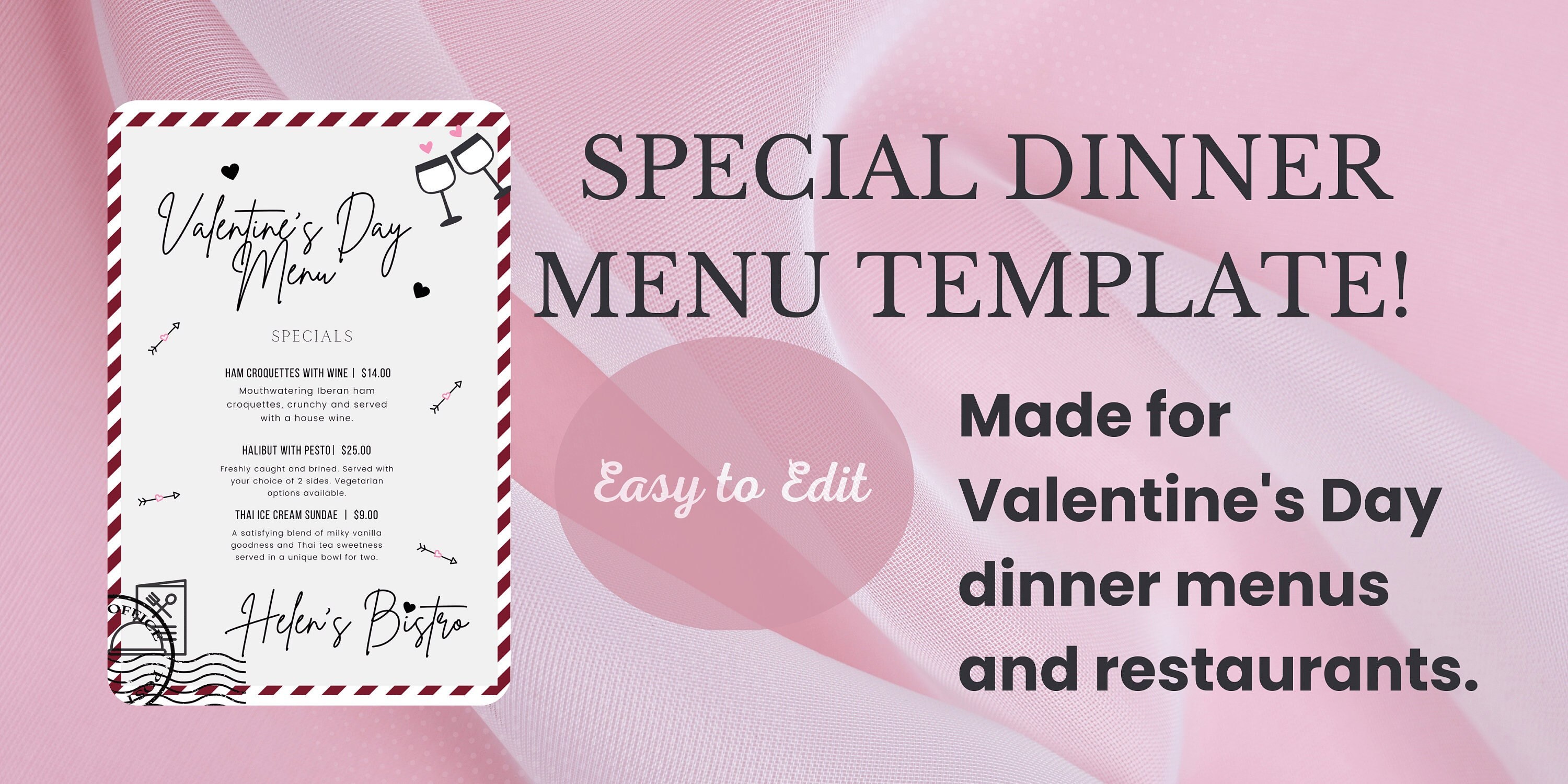 Romantic Dinner Menu Template | 1 Page | Digital Print Edit | Dinner ...