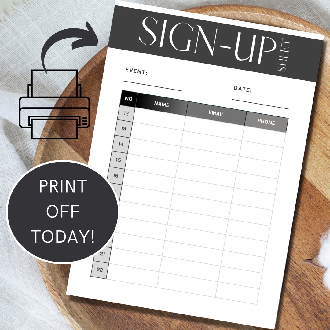Sign up Sheets for 100 Names Business, Event, Volunteer Tracking ...