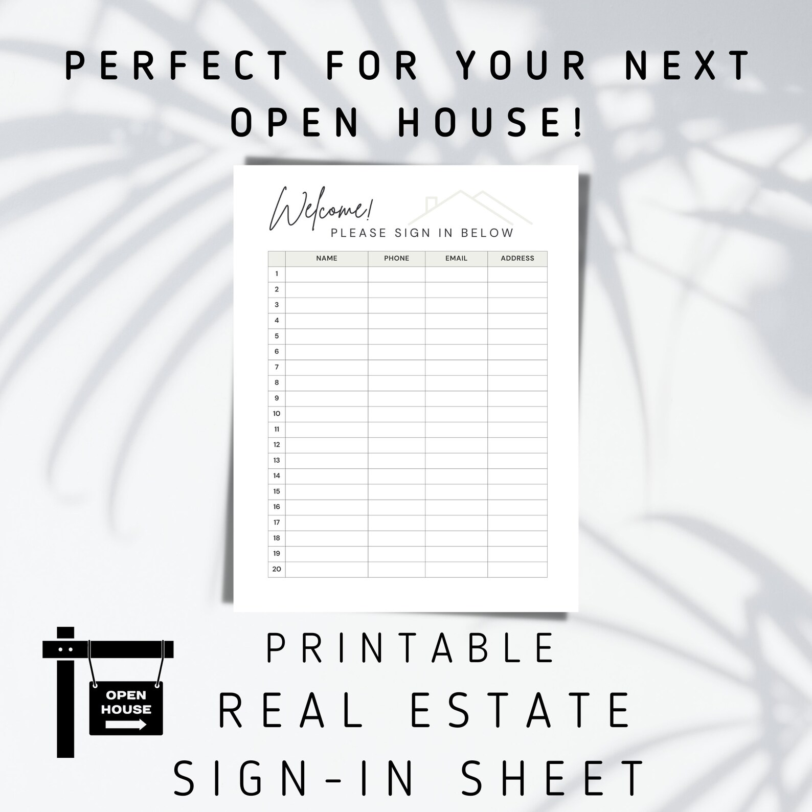 Open House Sign-in Sheet Printable | Real Estate Agent , Realtor ...