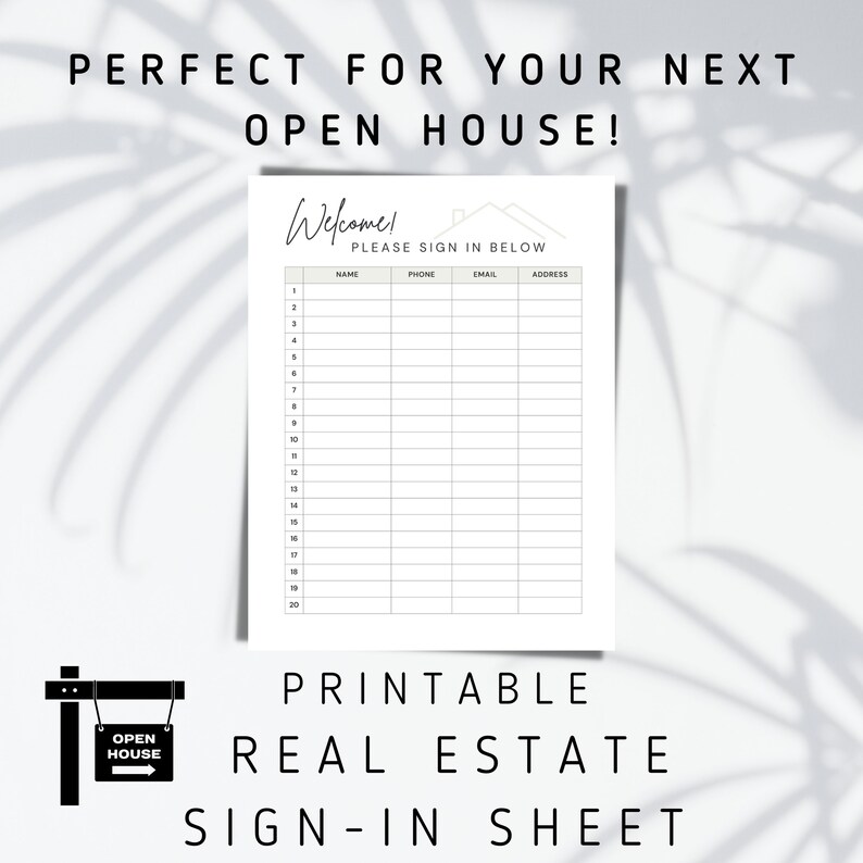 Open House Sign-in Sheet Printable | Real Estate Agent , Realtor ...