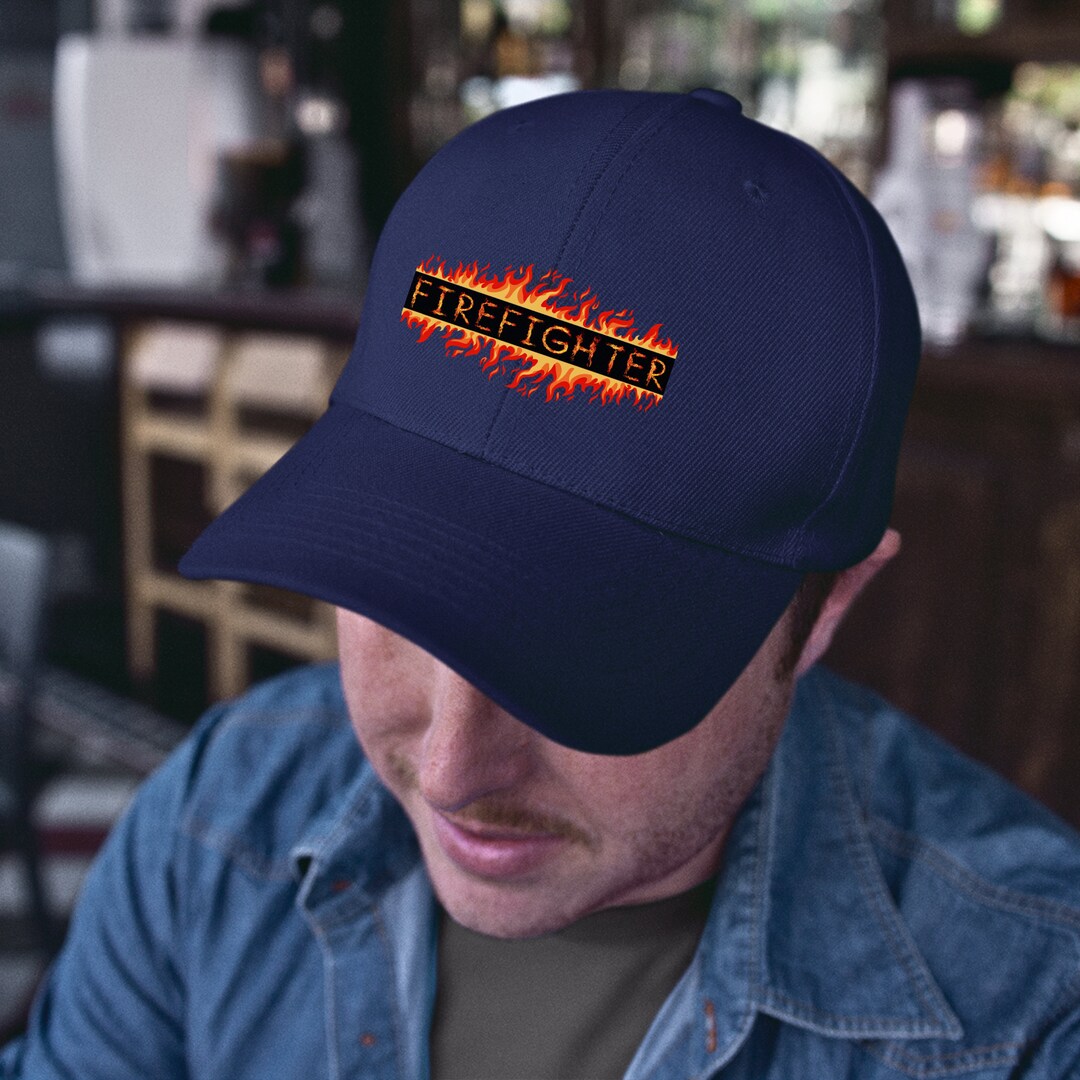 Embroidered Firefighter Hat: Flame Stitch Cotton Twill Cap - Etsy