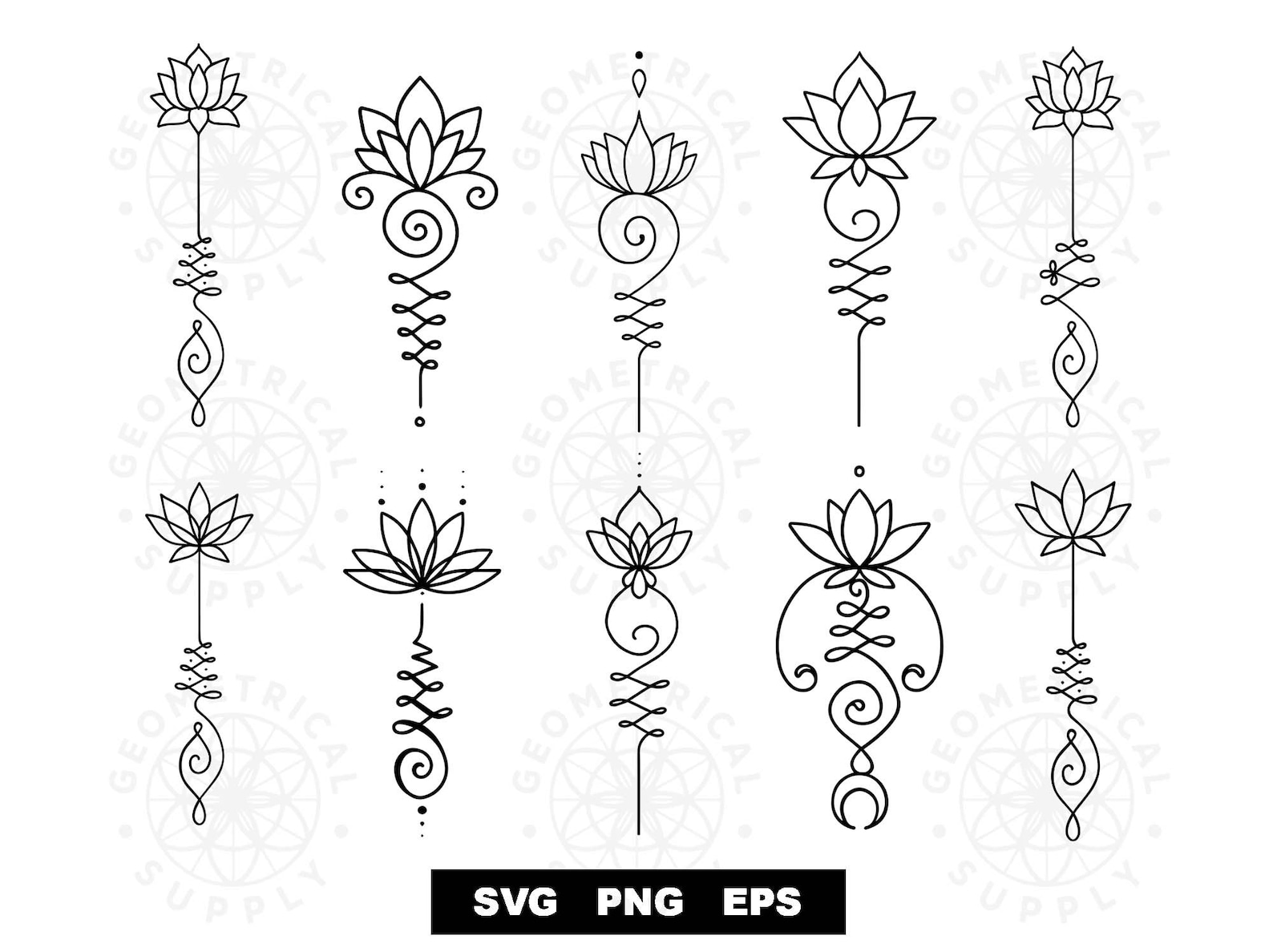 Unalome Lotus Flower SVG Bundle: Yoga Studio Cutting Files (digital ...