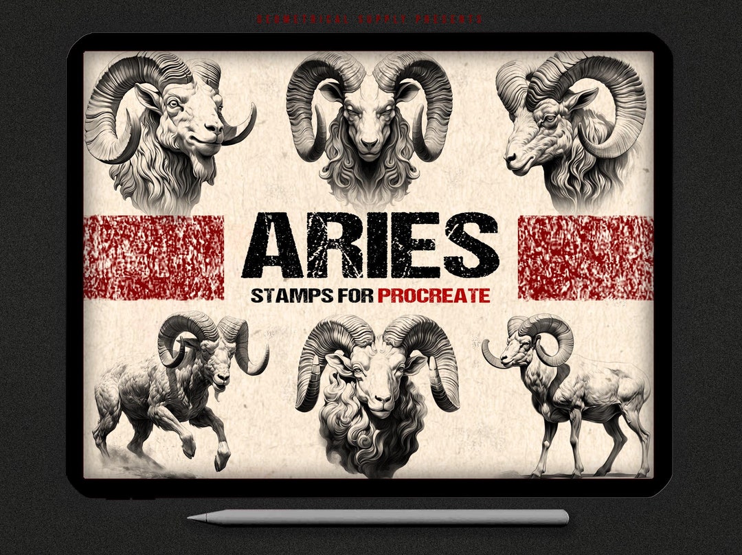 Procreate - Aries Tattoo Designs - Aries Zodiac Tattoo Stamps - Digital ...