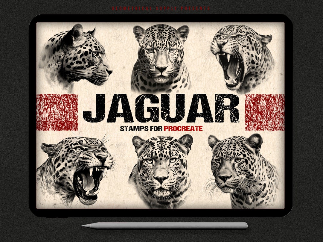 Procreate - 25 Jaguar Designs - Jaguar Portrait Tattoo Stamps - Digital ...